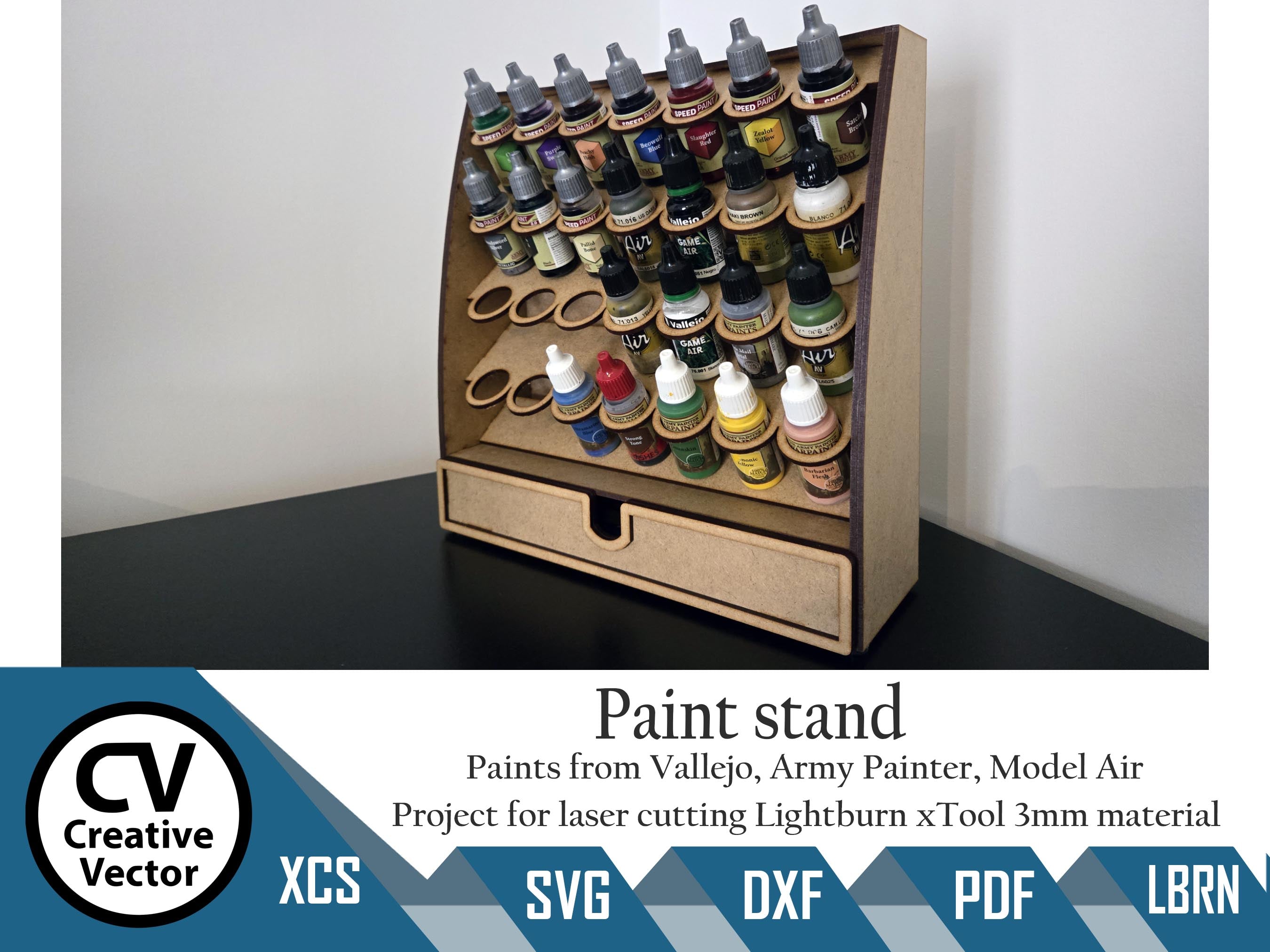 Paint Rack with Drawer for laser cutting For Vallejo Amry Painter Mode ...