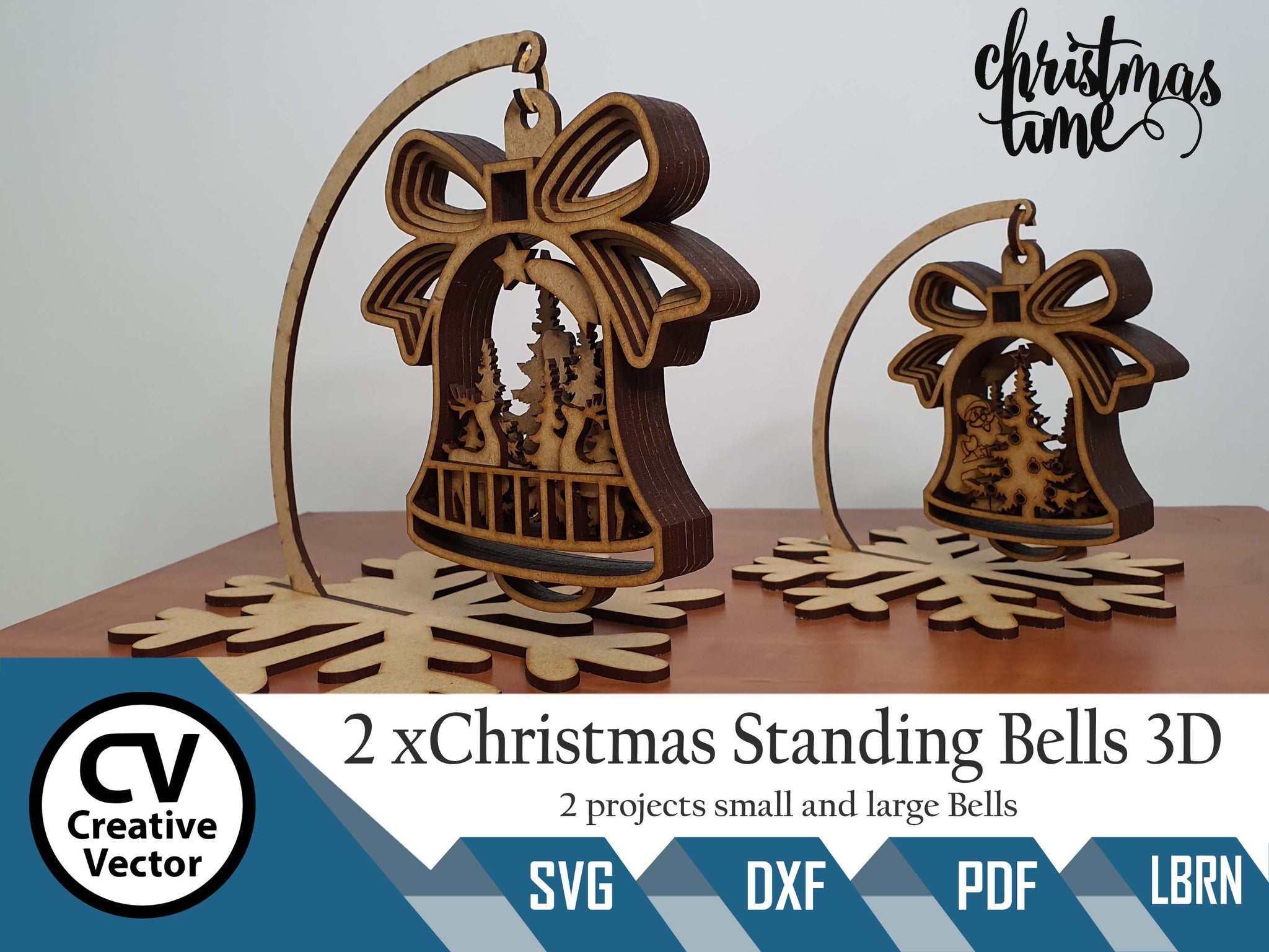 2 x Christmas Standing Bells 3D – Creative Vector