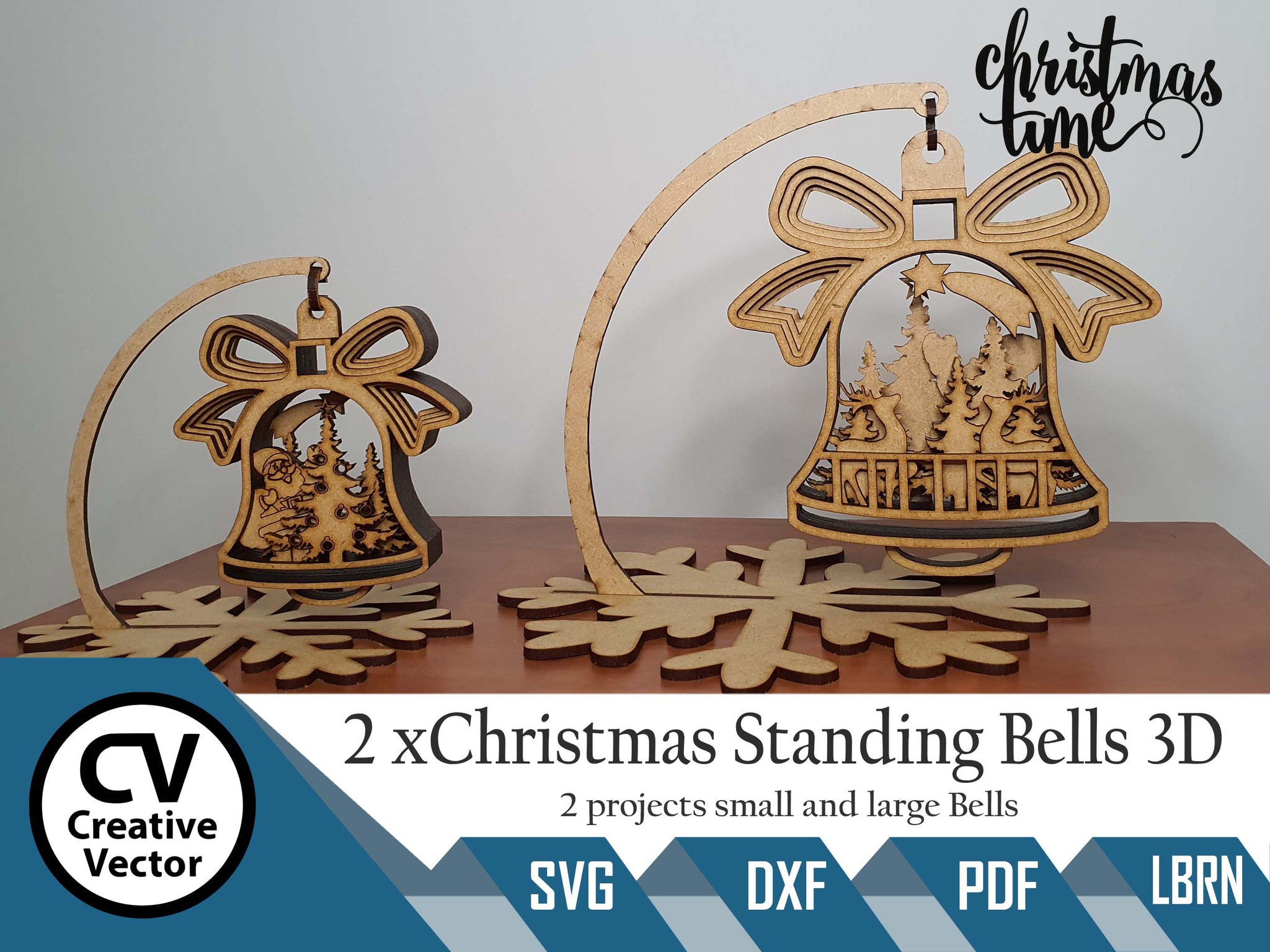 2 x Christmas Standing Bells 3D – Creative Vector