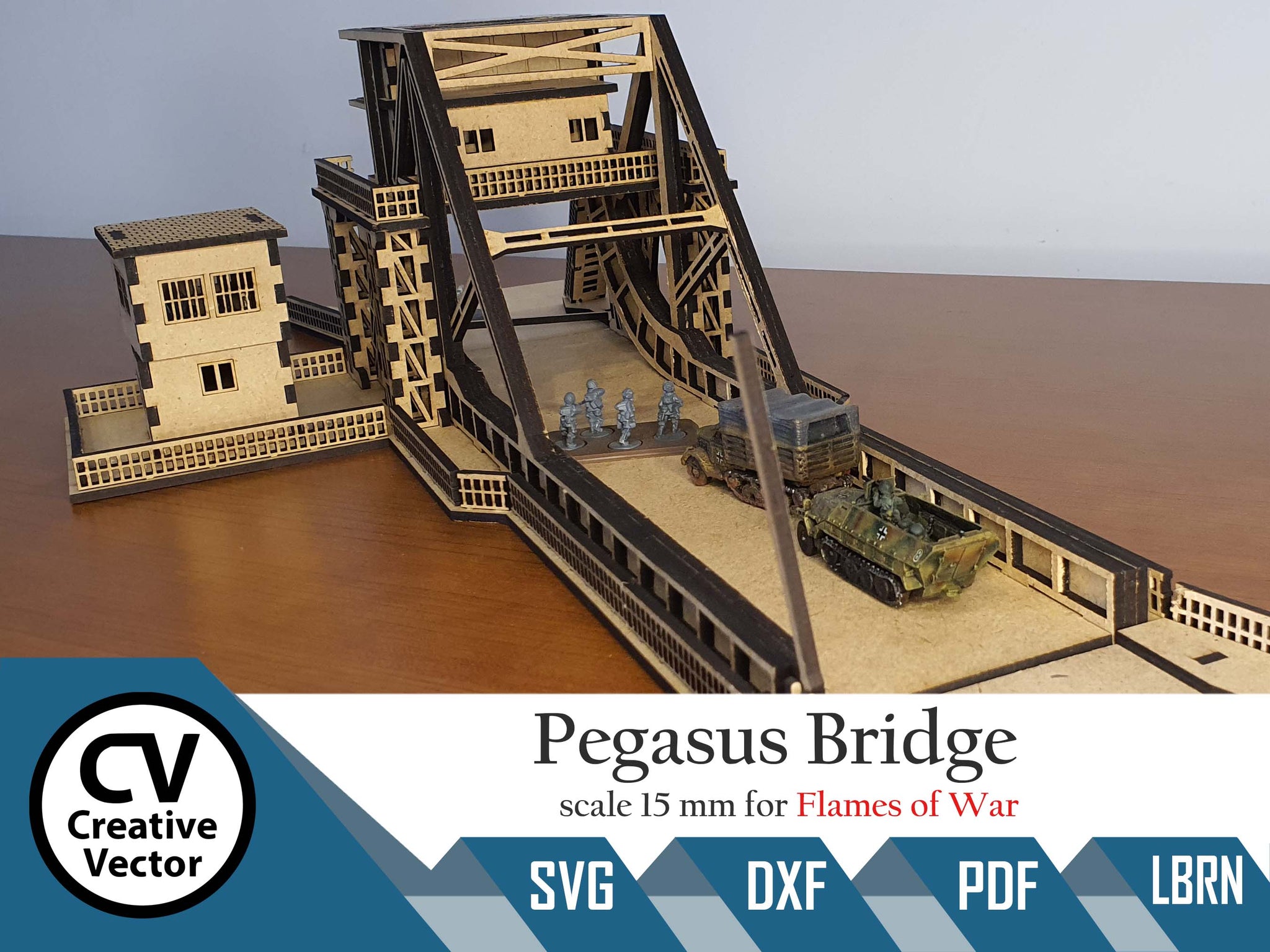 Pegasus Bridge in scale 15mm (1:100 / 1:87 / H0) for game Flames of Wa ...