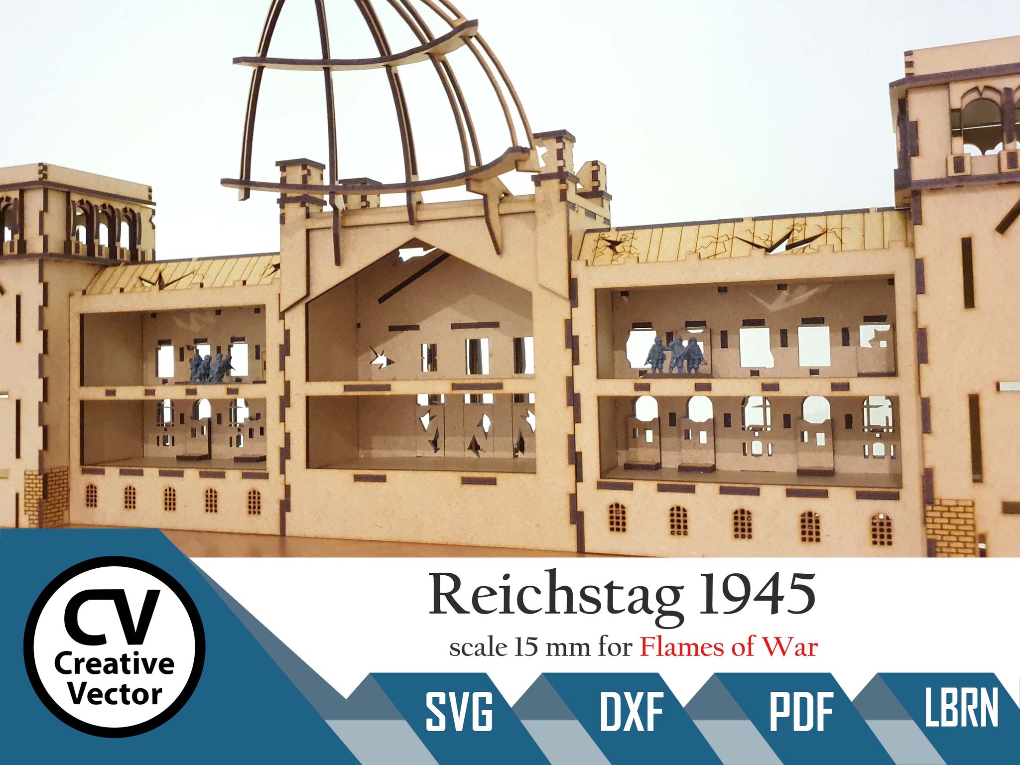 Reichstag 1945 in scale 15mm (1:100 / 1:87 / H0) for game Flames of Wa ...